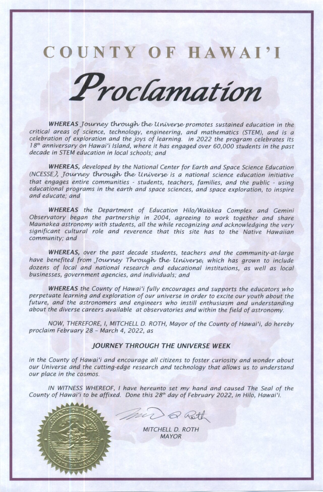 Proclamation Journey Through the Universe 2022 | NOIRLab